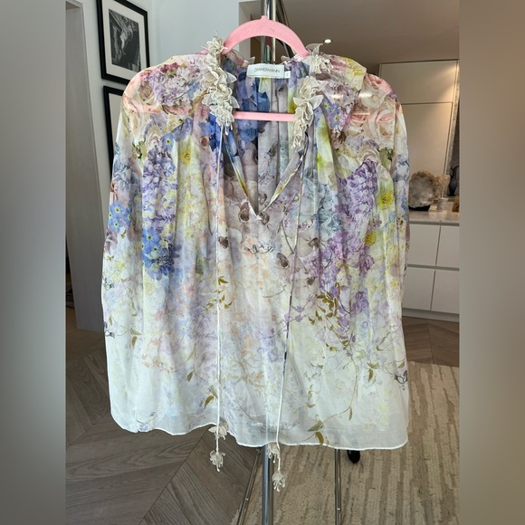 Zimmermann | Tops | Zimmermann Cream Ruffled Tie Front Blouse | Poshmark
